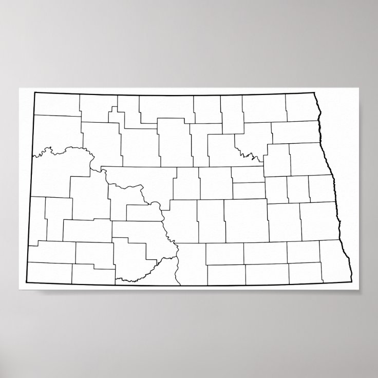 North Dakota Counties Blank Outline Map Poster | Zazzle