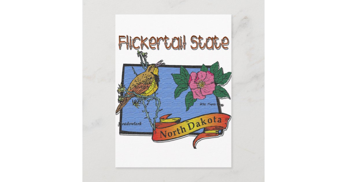 North Dakota Flickertail State Meadowlark Rose Postcard | Zazzle