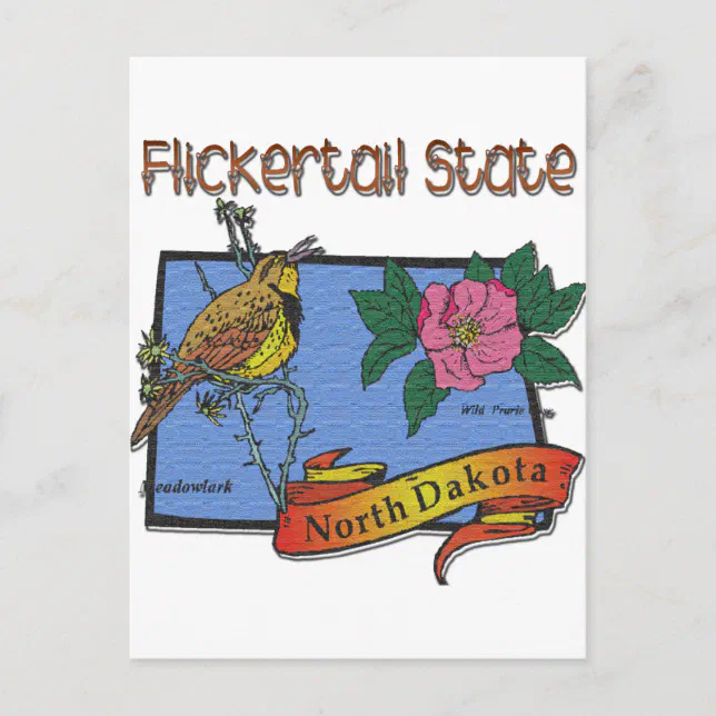 North Dakota Flickertail State Meadowlark Rose Postcard | Zazzle