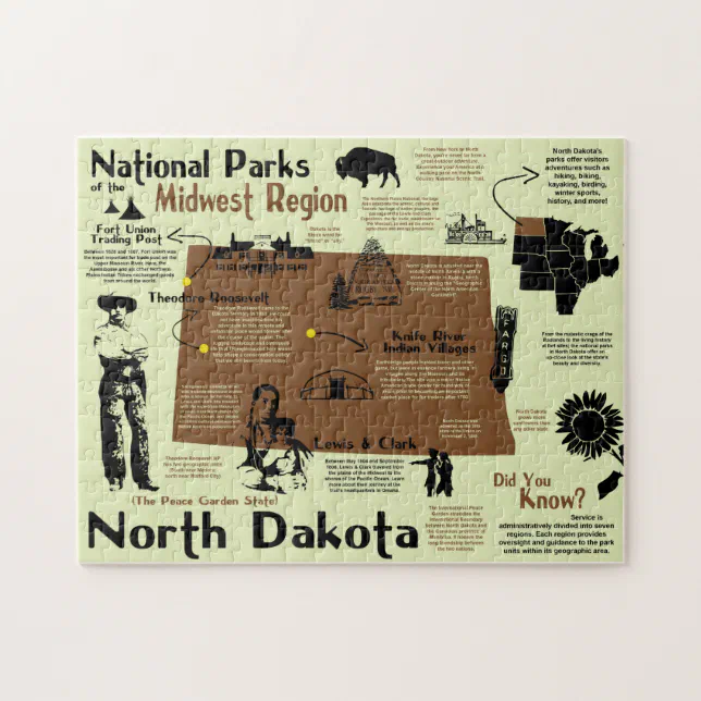 North Dakota National Parks Infographic Map Jigsaw Puzzle | Zazzle