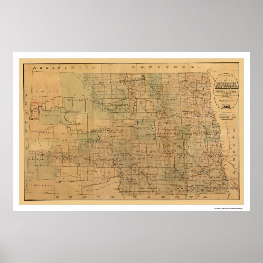 North Dakota Railroad Map 1892 Poster | Zazzle