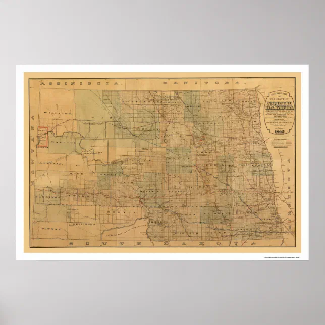 North Dakota Railroad Map 1892 Poster | Zazzle