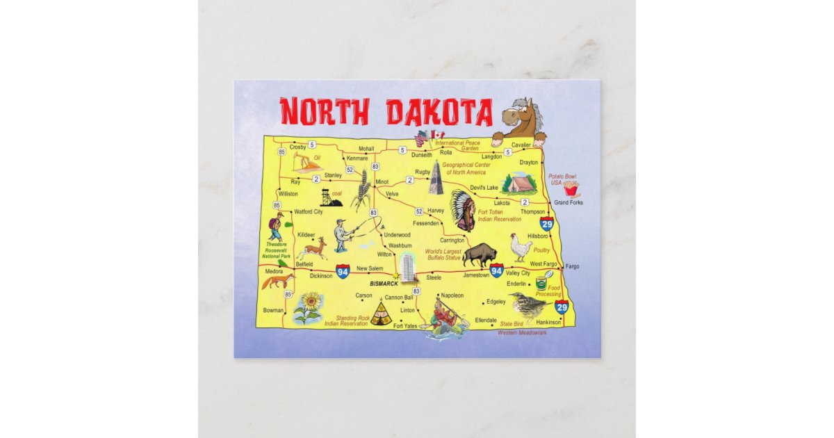 North Dakota State Map Postcard | Zazzle