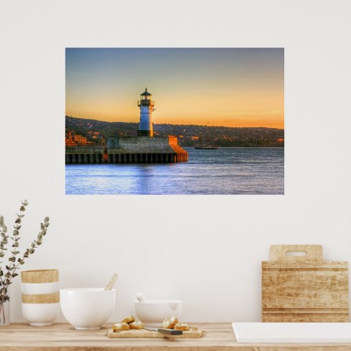 North Pier Lighthouse with Tall Ship Poster | Zazzle