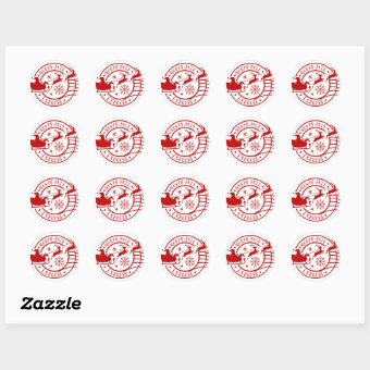 North Pole Express Santa Sleigh Christmas Stamp Classic Round Sticker ...