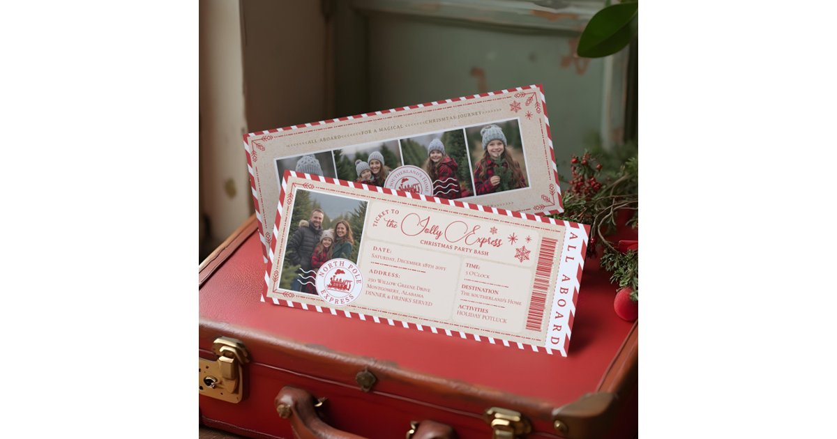 North Pole Express Train Ticket Christmas Party Invitation | Zazzle
