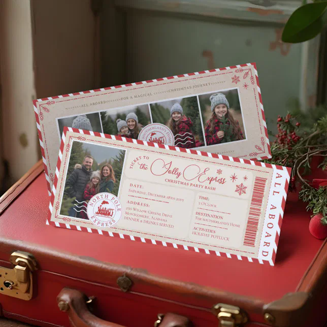 North Pole Express Train Ticket Christmas Party Invitation | Zazzle