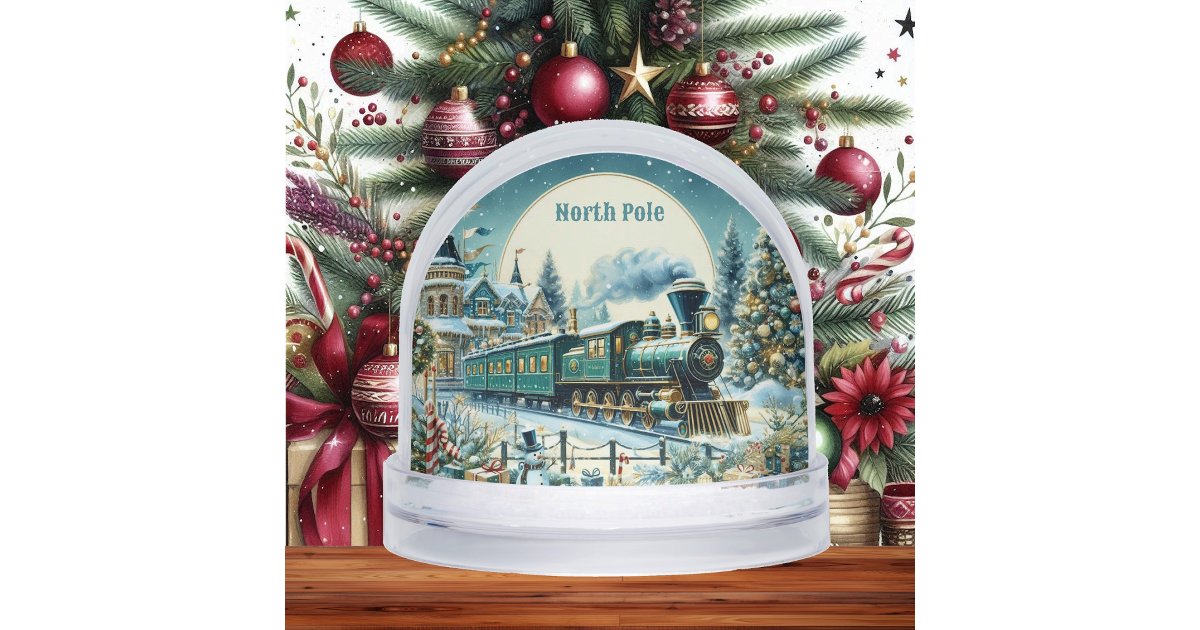 North Pole Magic Christmas Train Winter Wonderland Snow Globe | Zazzle