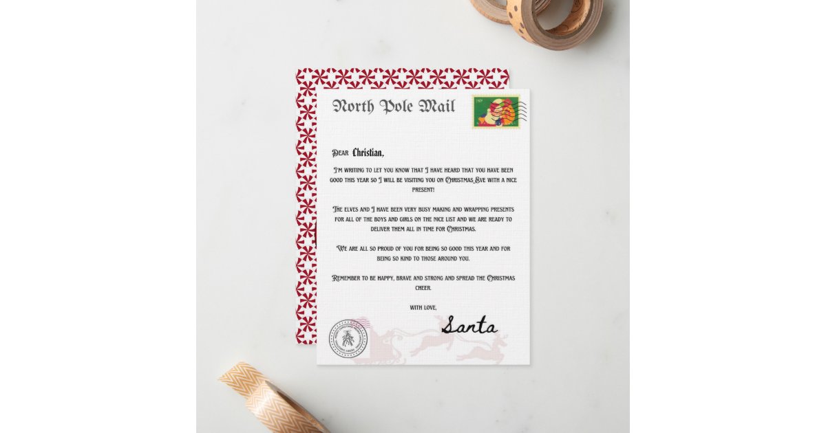 North Pole Mail Letter From Santa Claus Custom Note Card | Zazzle