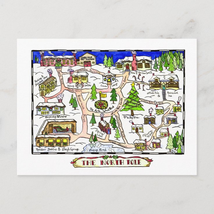 North Pole Map Christmas Postcard | Zazzle