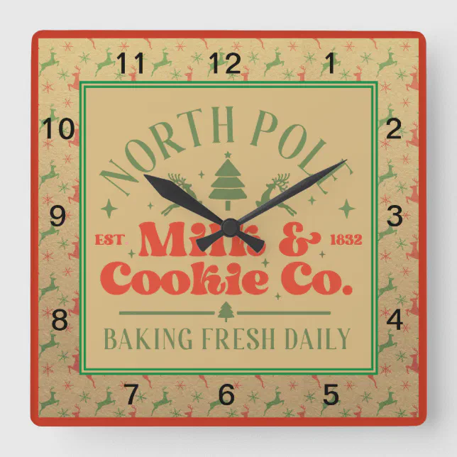 North Pole Milk and Cookie Co. Square Wall Clock | Zazzle