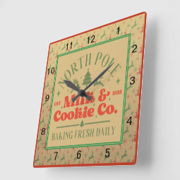 North Pole Milk and Cookie Co. Square Wall Clock | Zazzle