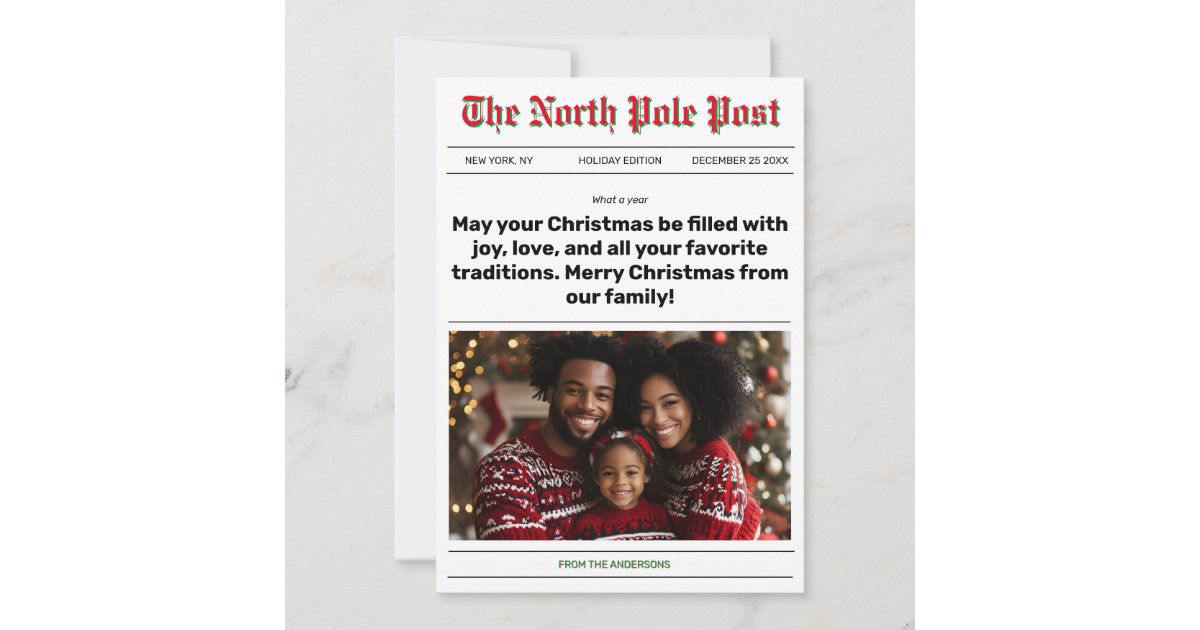 North Pole Newspaper Christmas Greeting Card | Zazzle