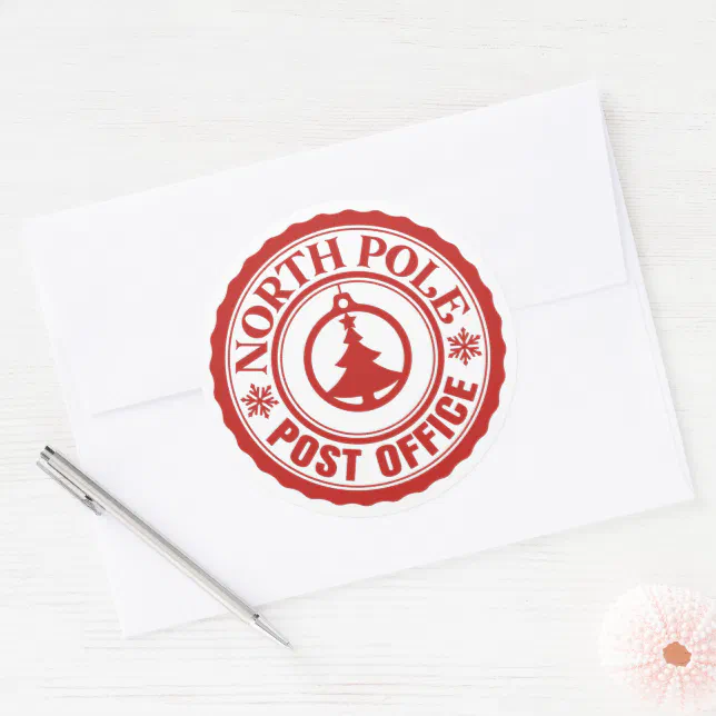 North Pole Post Office Classic Round Sticker | Zazzle