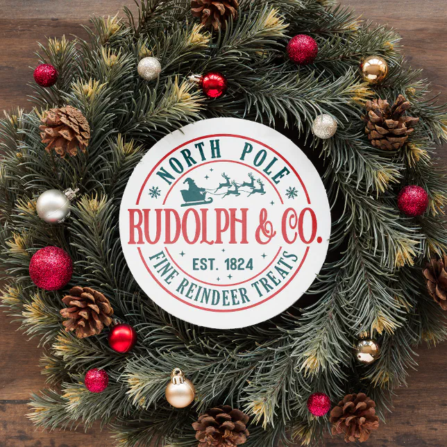 NORTH POLE RUDOLPH SANTA SLEIGH CHRISTMAS CLASSIC ROUND STICKER | Zazzle