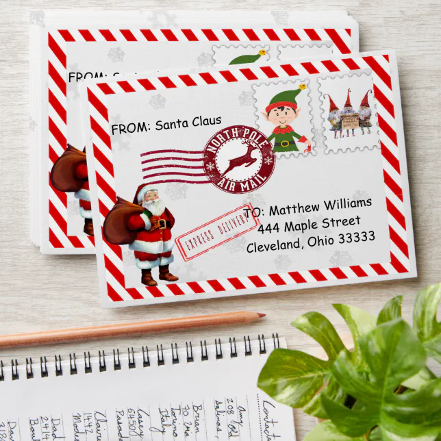 North Pole Santa letter money wallet Envelope | Zazzle