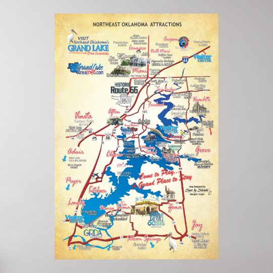 northeast OK attractions map-faux Poster | Zazzle.com