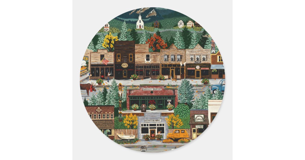 "Northern Exposure" ~ Roslyn, Washington Classic Round Sticker | Zazzle