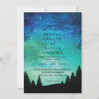 Northern lights at night Wedding Invitation | Zazzle