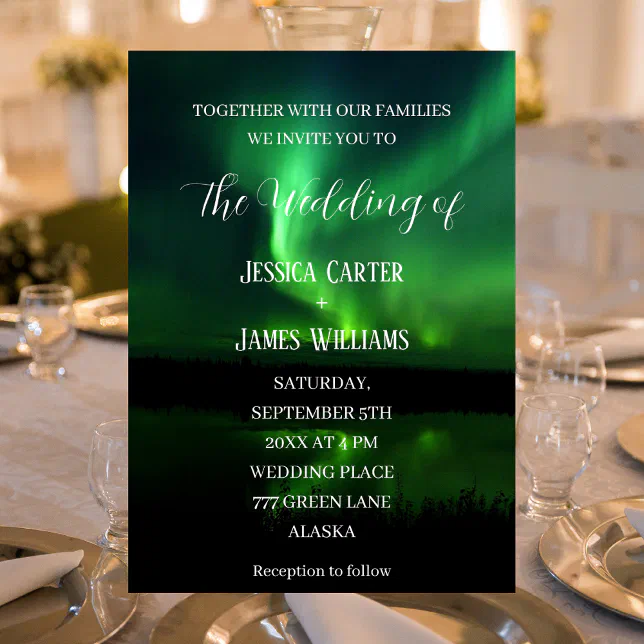 Northern Lights Aurora Borealis Elegant Wedding Invitation | Zazzle
