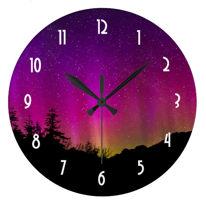 Northern Lights Aurora Borealis Starry Night Sky Large Clock | Zazzle.com