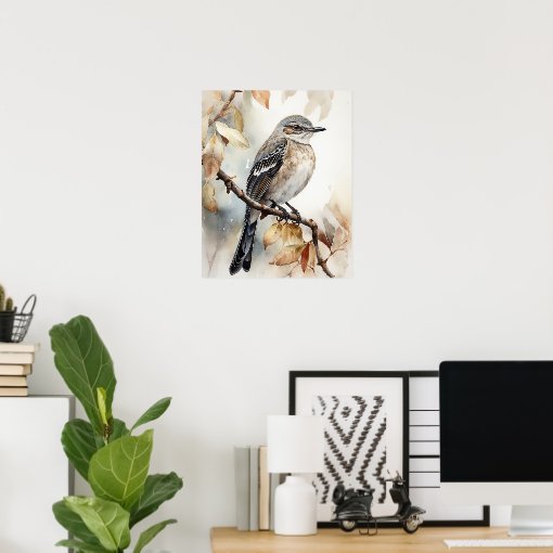 Northern Mockingbird Bird Art Print Poster | Zazzle