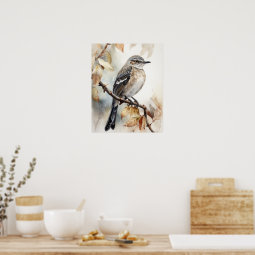Northern Mockingbird Bird Art Print Poster | Zazzle