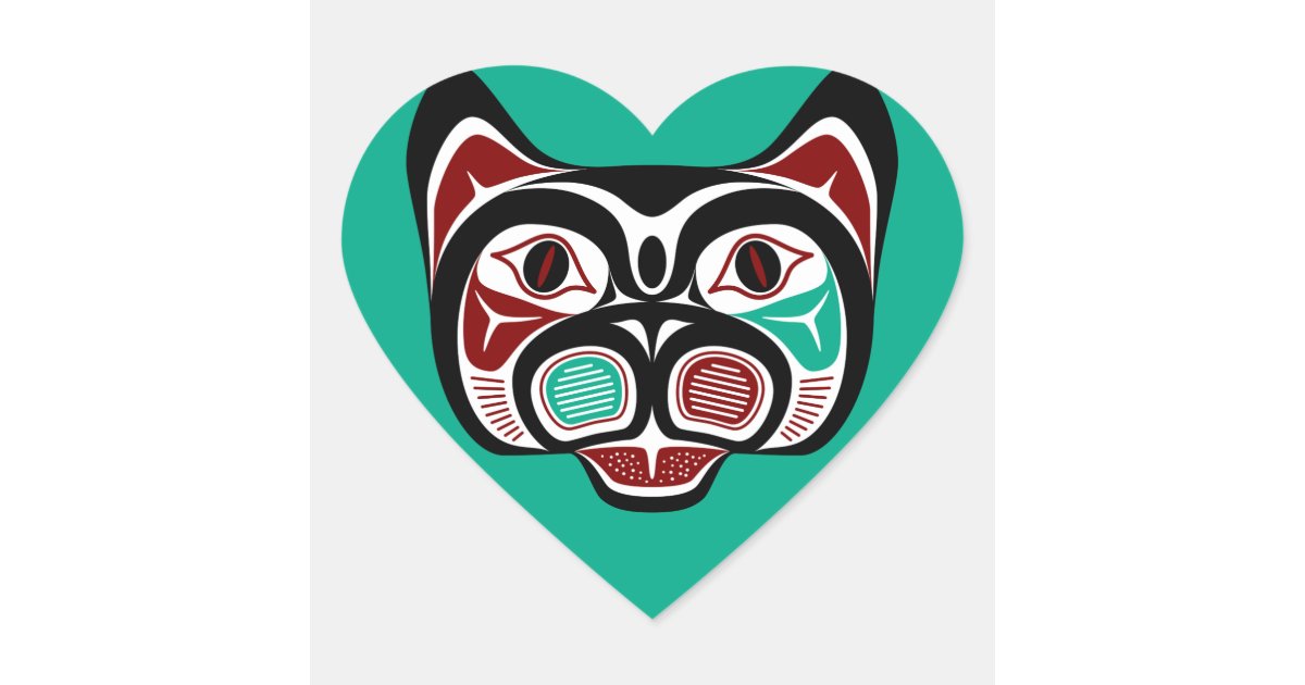 Northwest Pacific coast Haida Kitty Heart Sticker | Zazzle