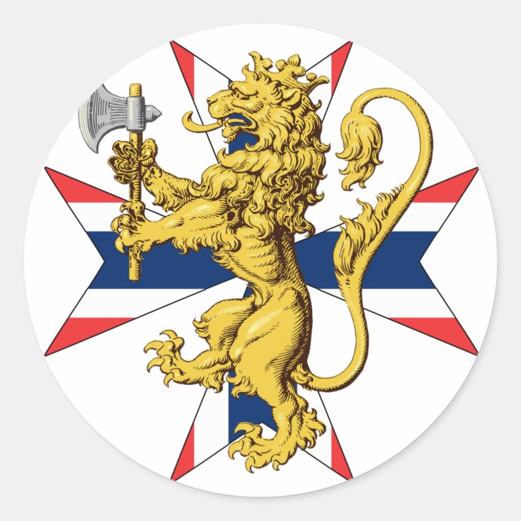 Norway Lion Cross Norwegian Flag Classic Round Sticker | Zazzle