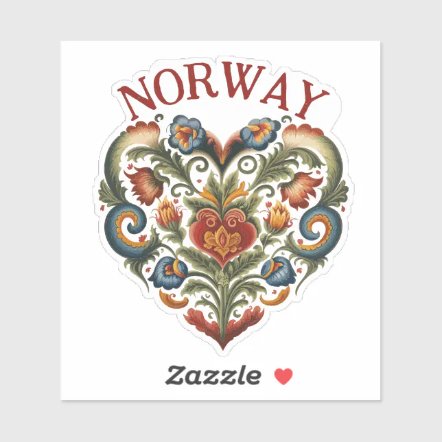 Norway Rosemaling Folk Art Heart Sticker | Zazzle