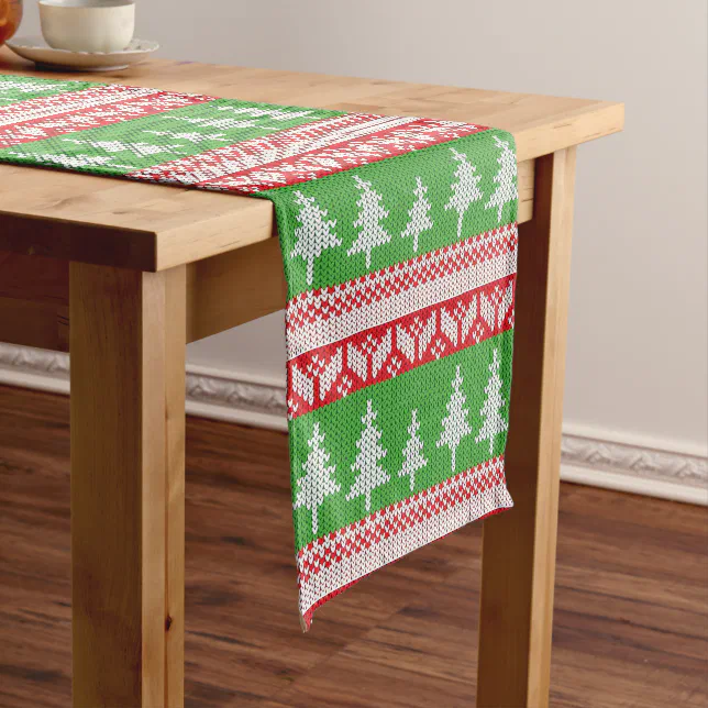 Norwegian Alpine Christmas Trees Pattern Short Table Runner | Zazzle