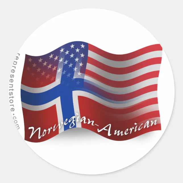 Norwegian-American Waving Flag Classic Round Sticker | Zazzle