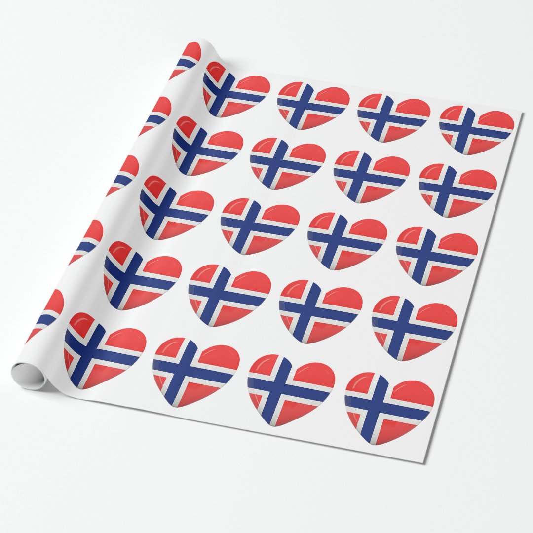 Norwegian Flag Heart of Norway Scandinavian Wrapping Paper | Zazzle
