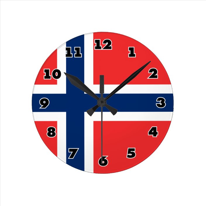 Norwegian flag of Norway custom round wall clock | Zazzle.com