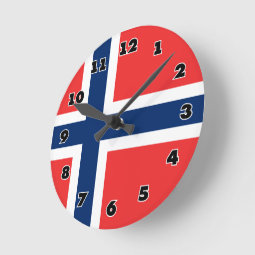 Norwegian flag of Norway custom round wall clock | Zazzle
