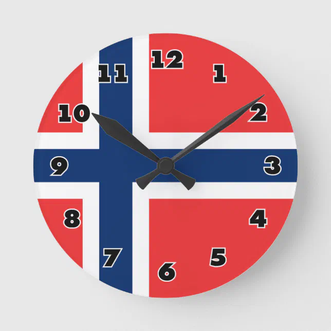 Norwegian flag of Norway custom round wall clock | Zazzle