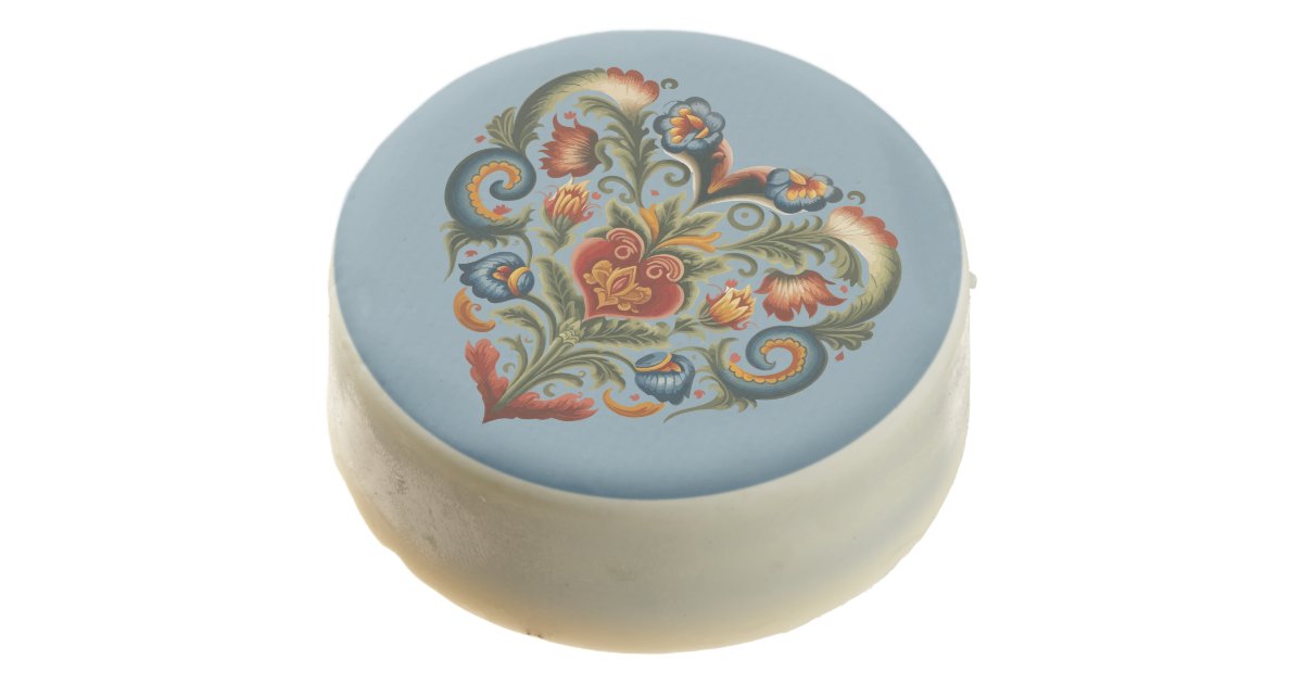 Norwegian Rosemaling Folk Art Heart Chocolate Covered Oreo | Zazzle