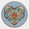 Norwegian Rosemaling Folk Art Heart Classic Round Sticker | Zazzle