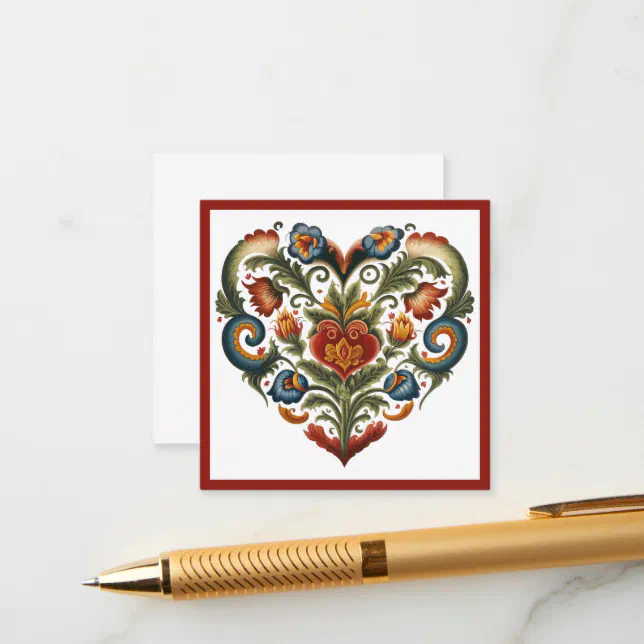 Norwegian Rosemaling Folk Art Heart Enclosure Card | Zazzle