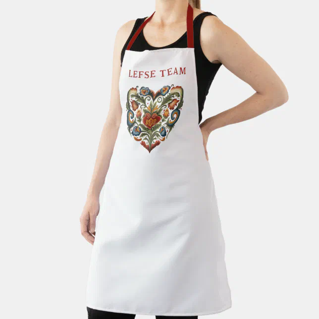 Norwegian Rosemaling Folk Art Heart | Lefse Team Apron | Zazzle