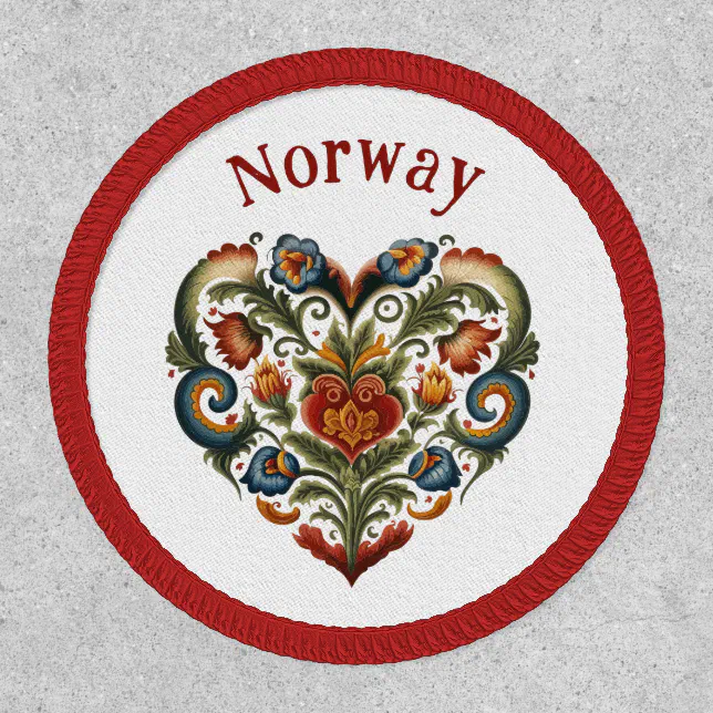 Norwegian Rosemaling Folk Art Heart Patch | Zazzle