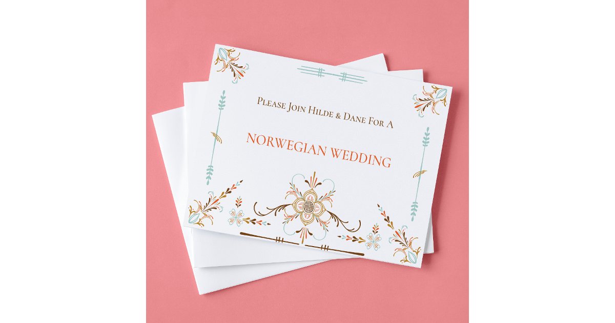 Norwegian Rosemaling Folk Art Wedding Invitations | Zazzle