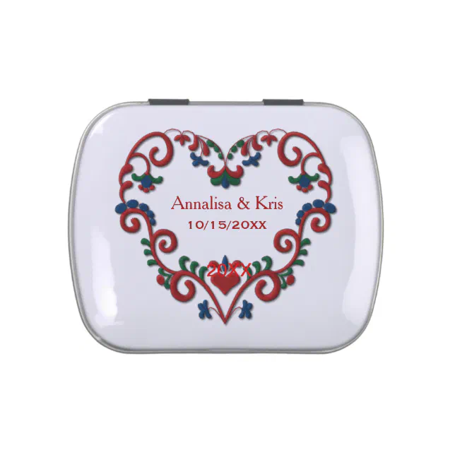 Norwegian Rosemaling Heart Personalized Candy Tin | Zazzle