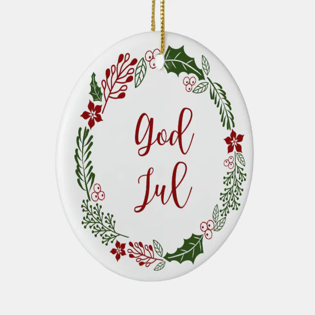 Norwegian & Swedish Merry Christmas Wreath God Jul Ceramic Ornament ...
