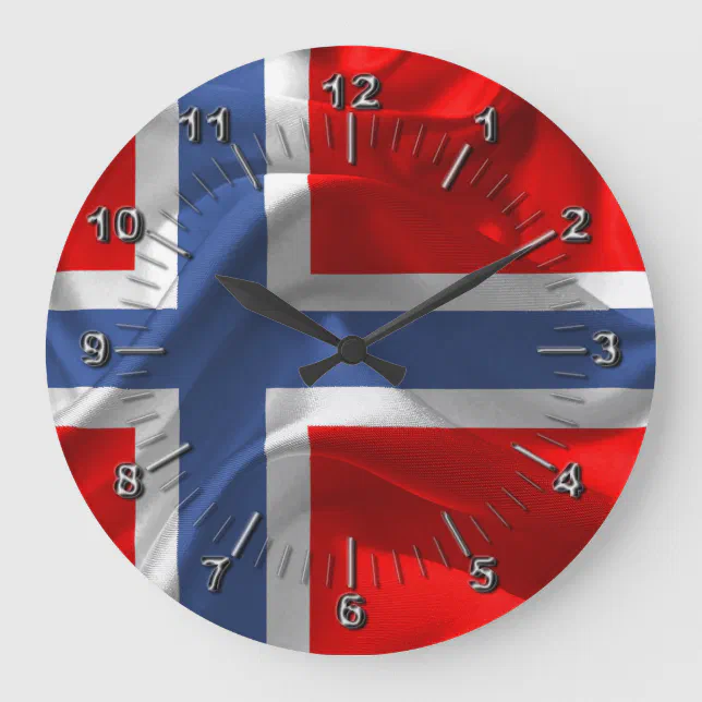 Norwegian waving flag large clock | Zazzle