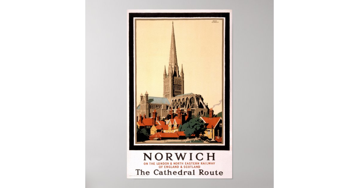 Norwich Vintage Travel Poster Restored | Zazzle