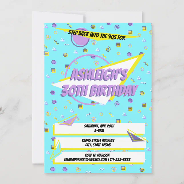 Nostalgic 90s Pattern Throwback Birthday Party Invitation | Zazzle