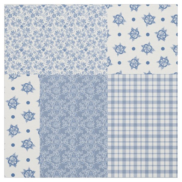 Blue Patchwork Stripes Pattern Fabric | Zazzle