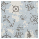 Blue Sailboat Pattern Nautical White Fabric | Zazzle