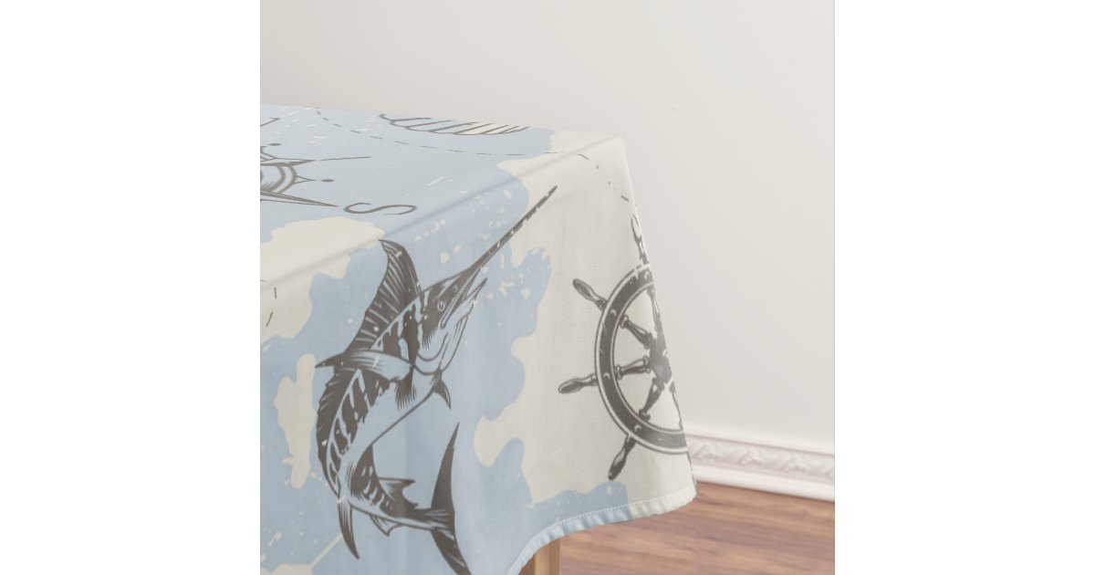Nostalgic nautical themed blue pattern tablecloth | Zazzle